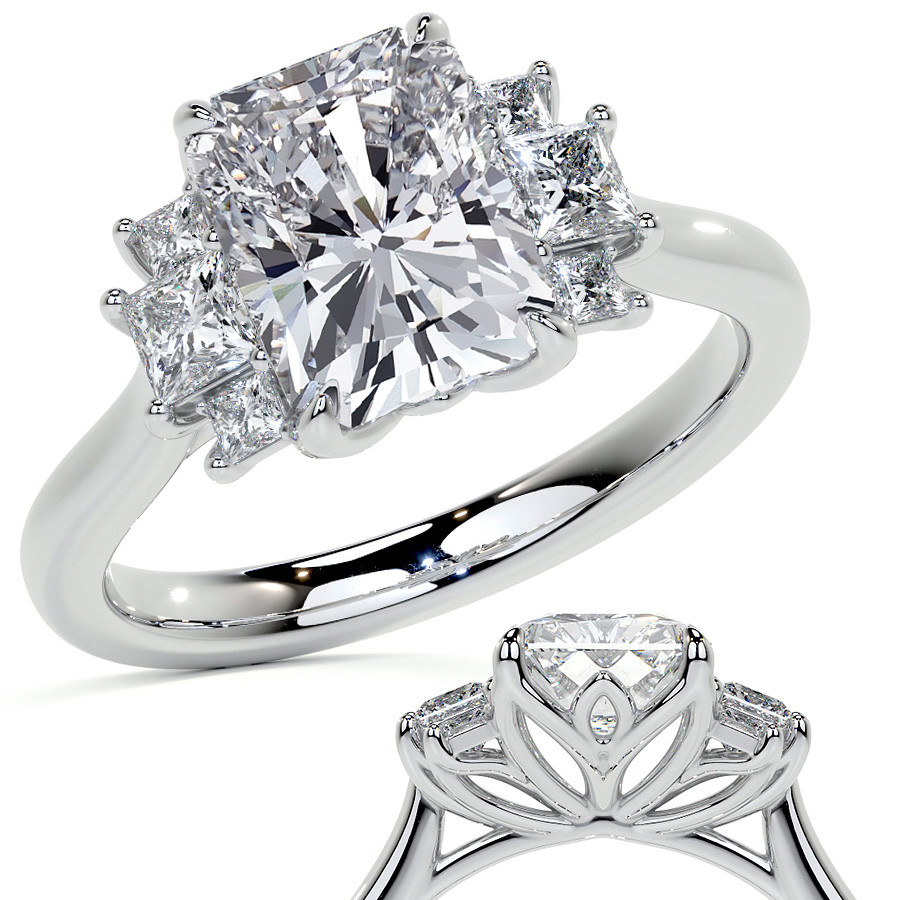 Emerald / Radiant and Princess Trellis Lab Grown Diamond Engagement Ring - enr506-em - LabGrown.com