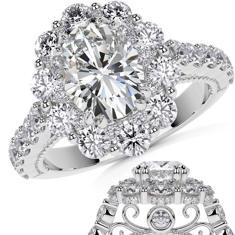 Oval Hidden Halo Cathedral Lab Grown Diamond Engagement Ring - enr801-ov - LabGrown.com